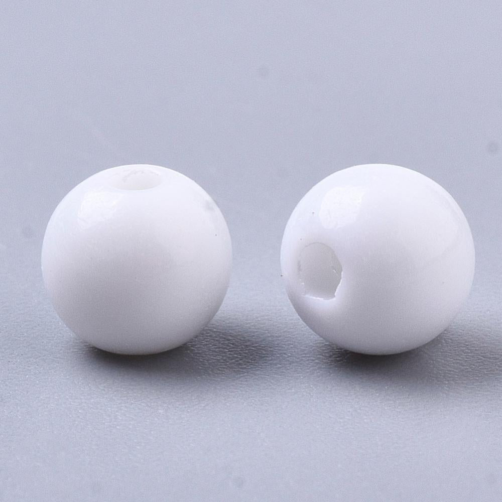 6mm White Opaque (100) - Round Acrylic Beads – Bead Shack