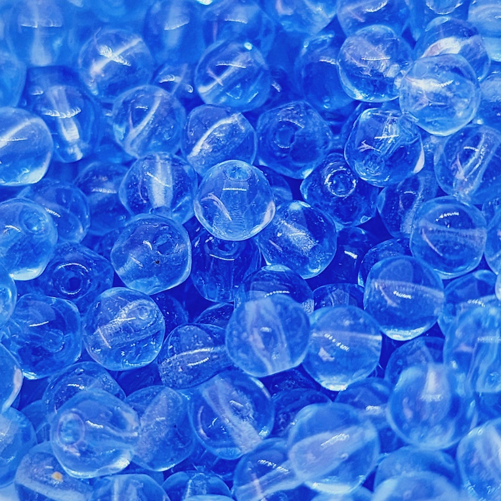 5mm Facet Round (50) - Water Blue Transparent - Vintage Czech Glass Be ...