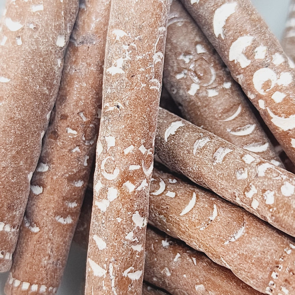 30~35mm Tube (10) - Brown w. White Etching - Vintage Clay Beads – Bead ...